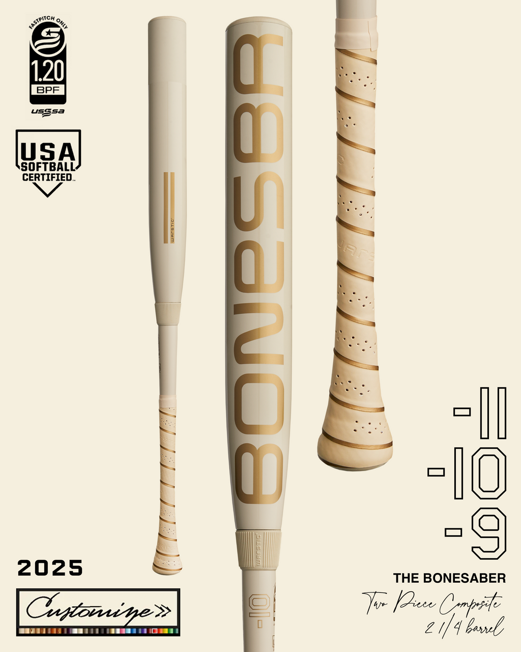 CUSTOM BONESABER USSSA/USA FULL COMPOSITE FASTPITCH BAT – Warstic