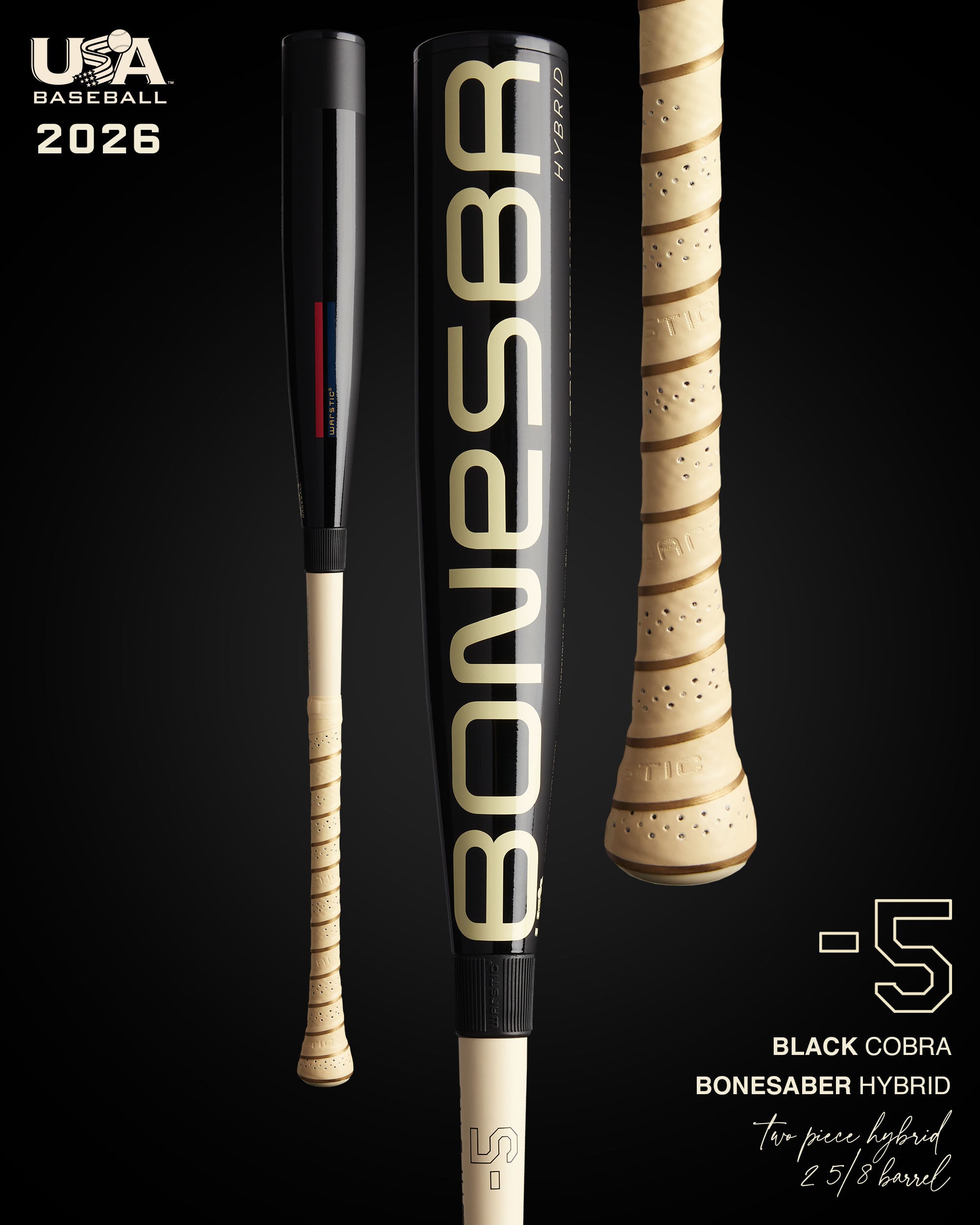 2026 BONESABER HYBRID "BLACK COBRA" EDITION USA METAL BASEBALL BAT -5