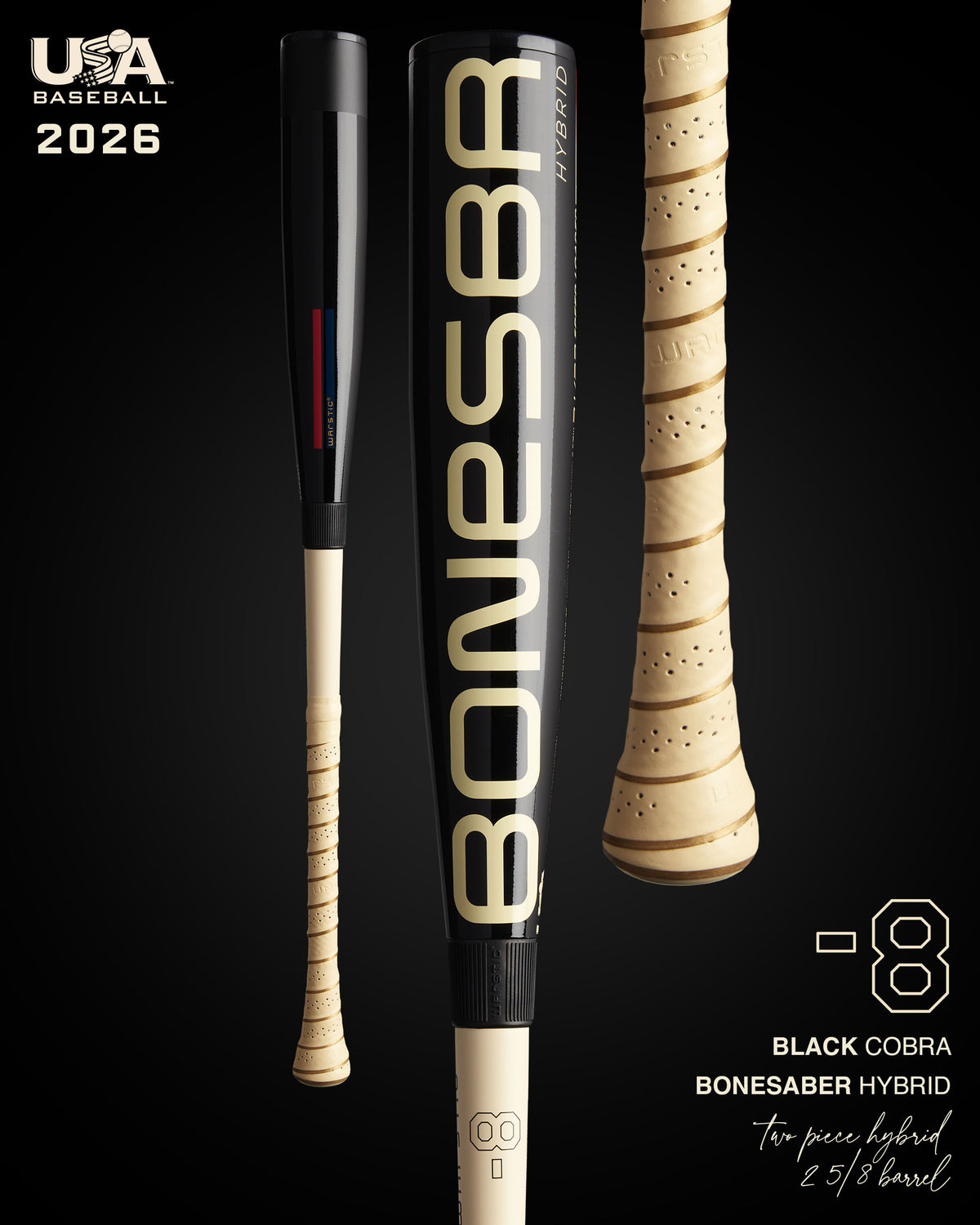 2026 BONESABER HYBRID "BLACK COBRA" EDITION USA METAL BASEBALL BAT -8