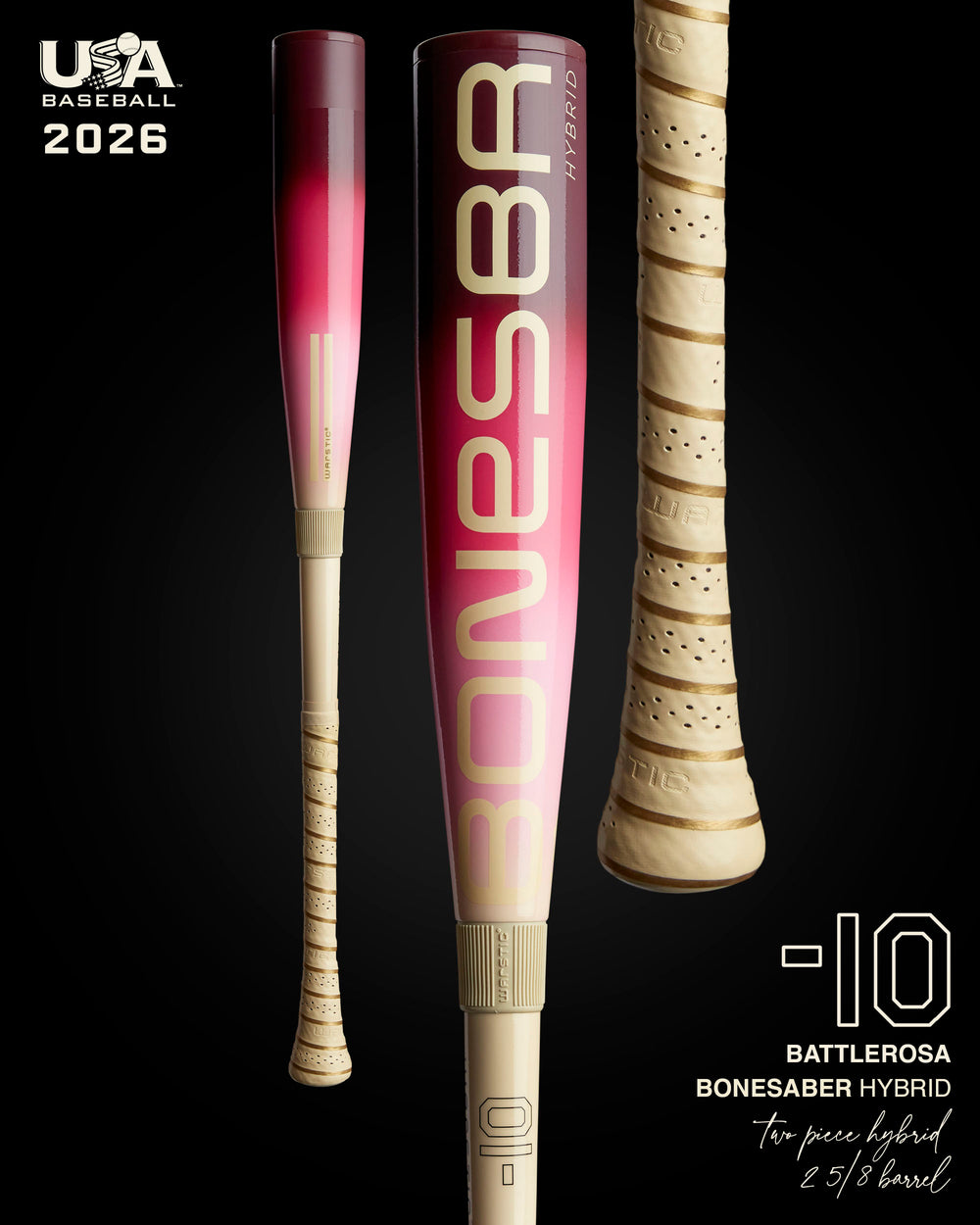 2026 BONESABER HYBRID "BATTLEROSA" USA METAL BASEBALL BAT -10