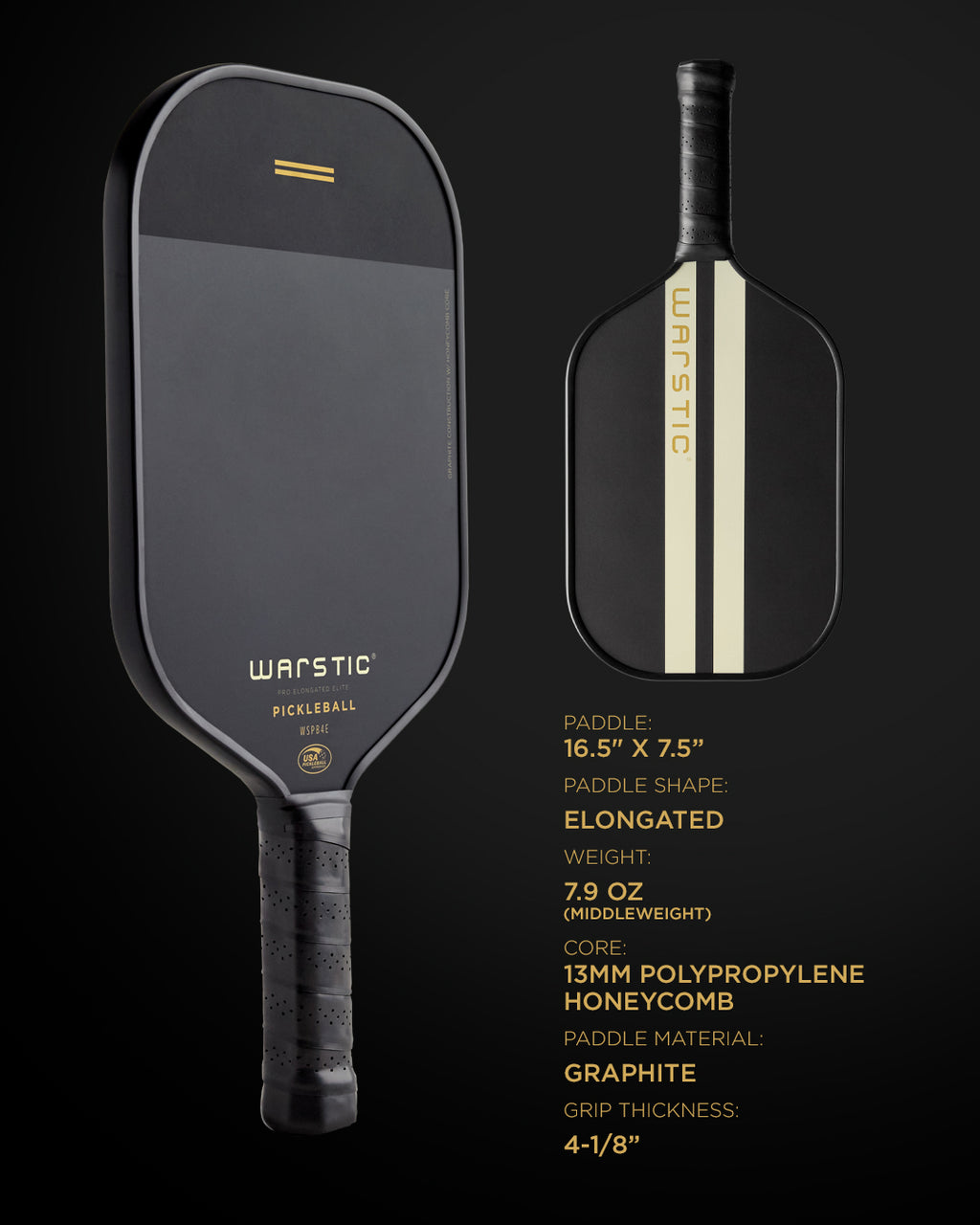 WSPB4E ELITE ELONGATED SHAPE | GRAPHITE SURFACE PICKLEBALL PADDLE – Warstic
